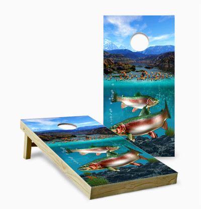 Trout Fish Underwater Mountain Scene Cornhole Set with Bags - Custom ...