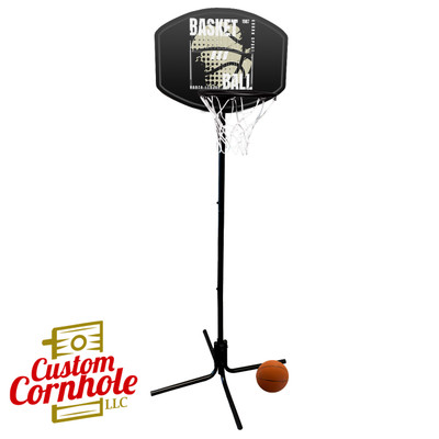 Basketball Imprinted Standing Basketball Hoop - Custom Cornhole, LLC