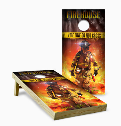 Firefighter Walking out of Fire Cornhole Set with Bags - Custom ...