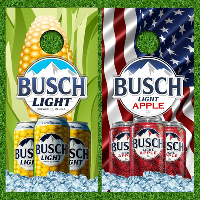 Busch Light Version 13 Cornhole Wraps – Corn & Apple Flag Vinyl Skins