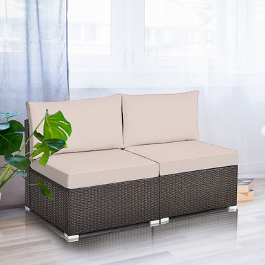 2-Piece Patio Rattan Armless Chair Conversation Furniture Set - DailySteals
