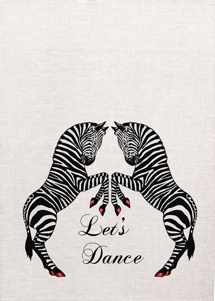 Let's Dance Zebras Printed Tea Towel, Made In Australia