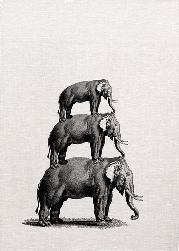 Monochrome Elephant Stack Printed Tea Towel, Made In Australia