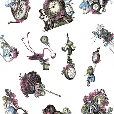 Alice In Wonderland Repeat Pattern Printed Tea Towel, Made In Australia