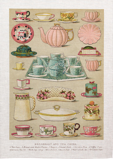High Tea, Breakfast and tea, assortment of tea set, Printed Tea Towel ...