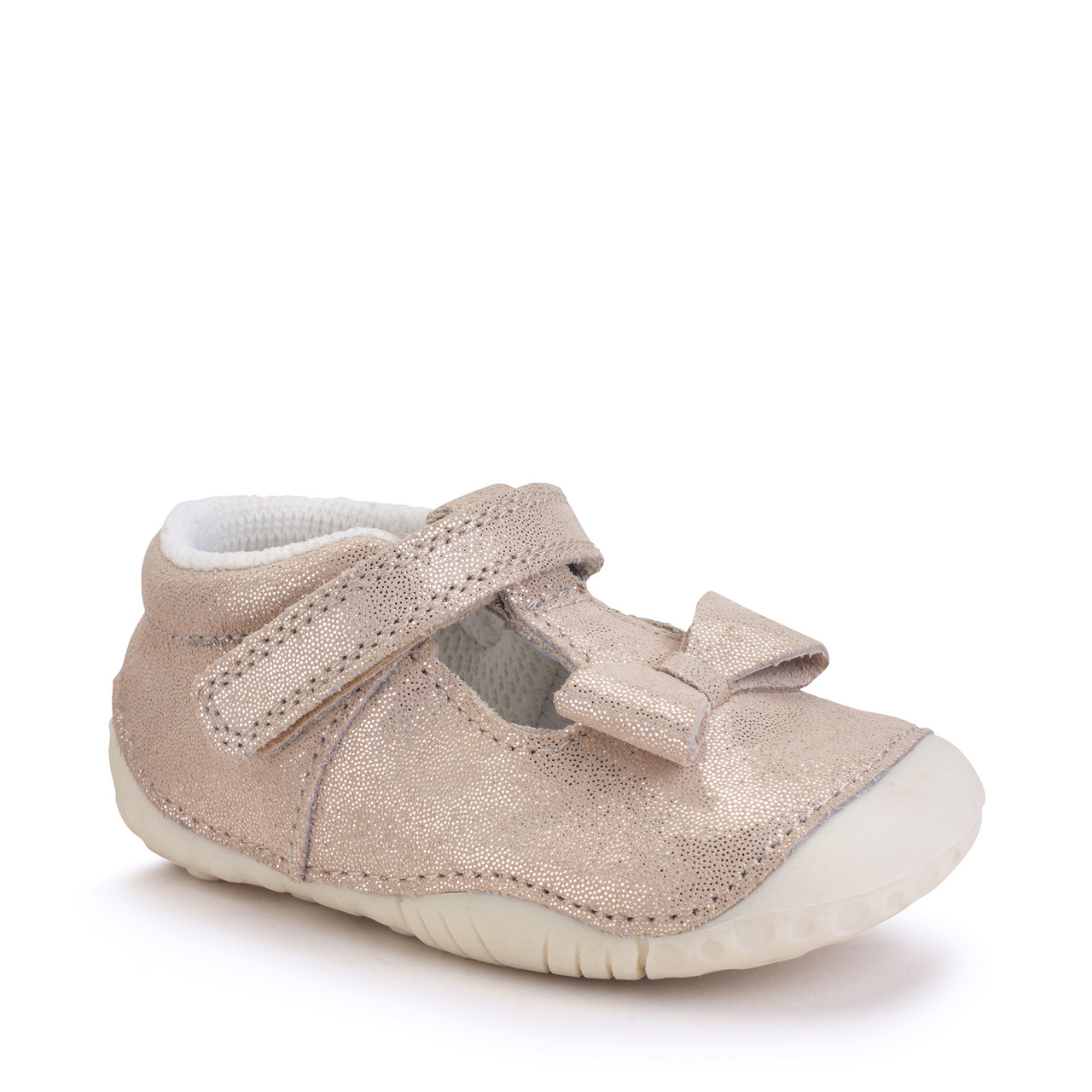 Wiggle, pale gold glitter nubuck girls t-bar pre-walker shoes