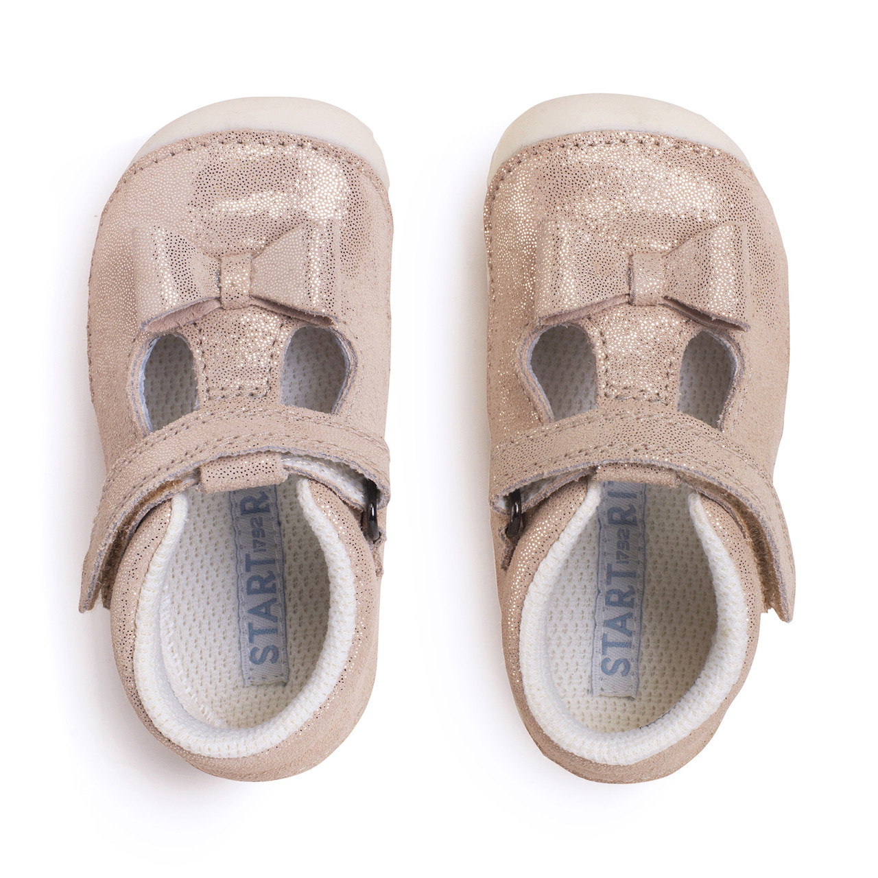 Wiggle, pale gold glitter nubuck girls t-bar pre-walker shoes