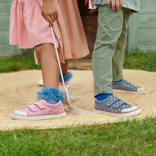 Kicks, Denim blue check kids closed rip-tape canvas shoes