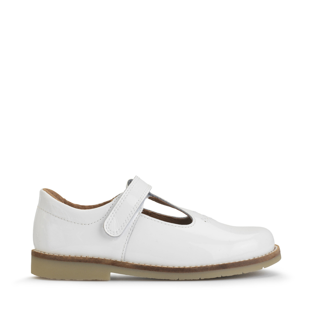 Luxe, White patent girls T-bar rip-tape classic shoes
