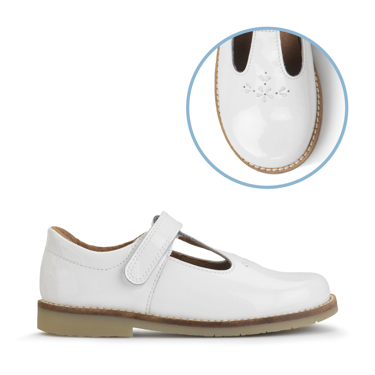Luxe, White patent girls T-bar rip-tape classic shoes