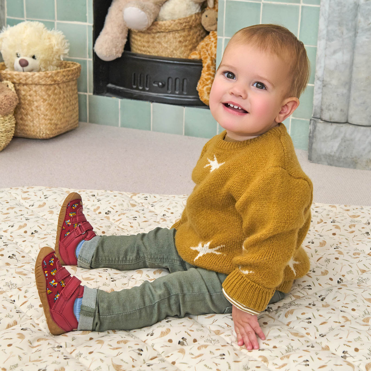 Little Smile, Red digger leather/nubuck rip-tape baby pre-walkers