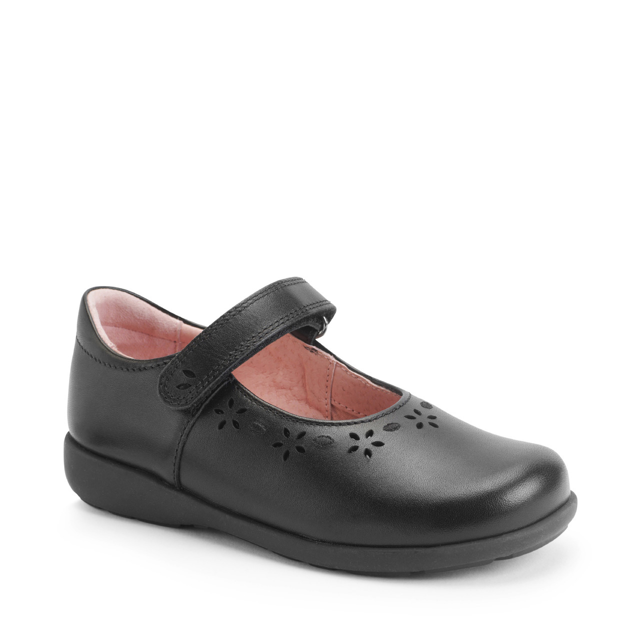 Emily, Black leather rip-tape girls school shoes - Start-Rite
