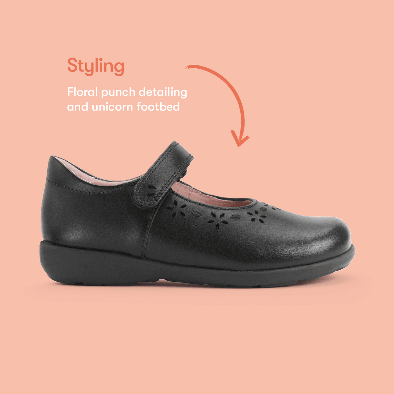 Emily, Black leather rip-tape girls school shoes - Start-Rite