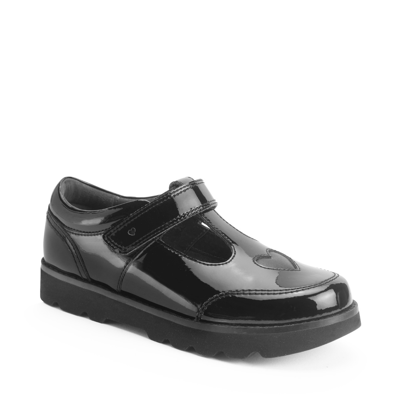 Locket, black patent girls t-bar rip-tape school shoes