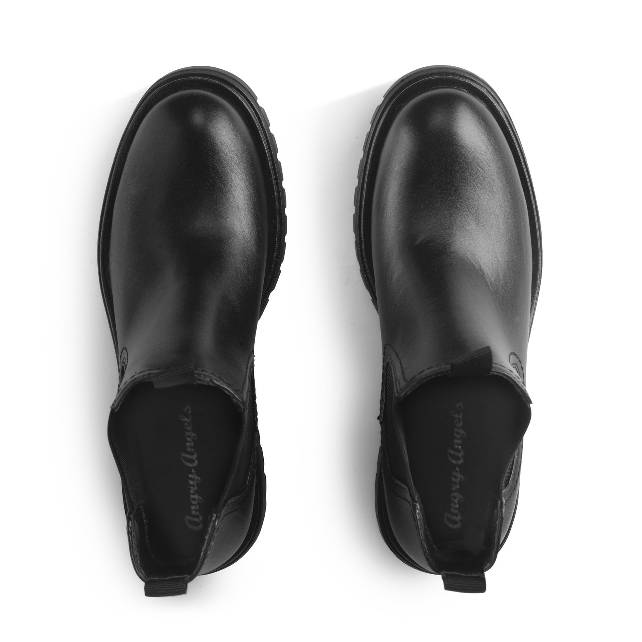 London, Black leather girls slip-on Angry Angels Chelsea boots