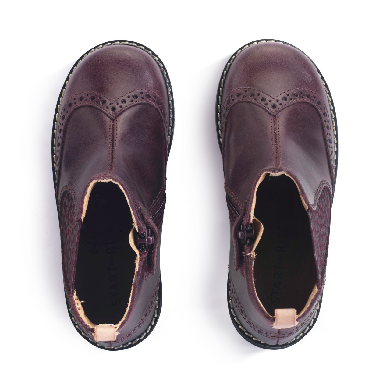 Bramble, Burgundy leather splash elastic girls zip-up ankle Chelsea boots