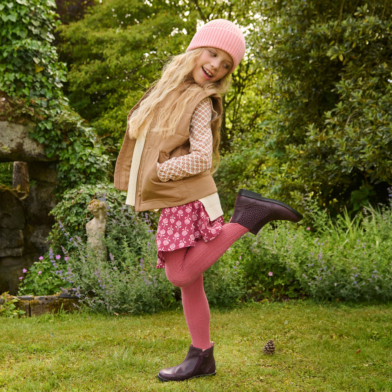 Bramble, Burgundy leather splash elastic girls zip-up ankle Chelsea boots