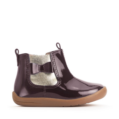 Wonderland, Burgundy patent gold elastic girls zip-up first Chelsea boots