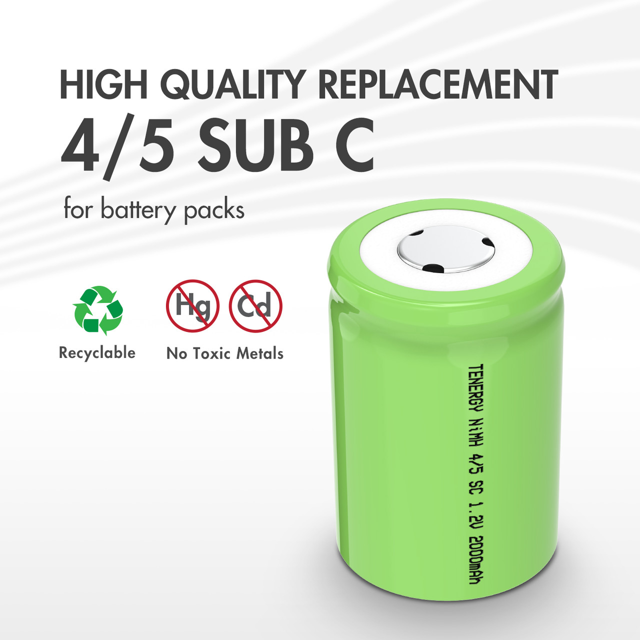 Tenergy 4/5 Sub C 2000mAh NiMH Rechargeable Battery - Tenergy