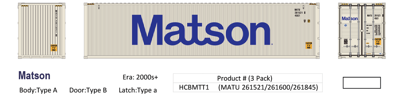 HCBMTT1 - Aurora HO 40ft, Containers 3-Pack, Matson