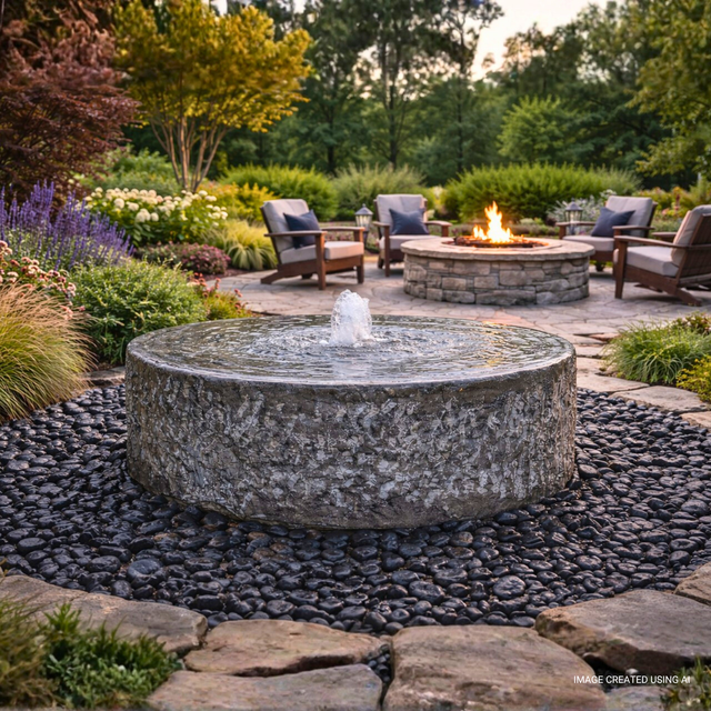 Round Yoshida Pooling Block Fountain | Real Stone | Blue Thumb