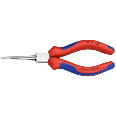 KNIPEX Long Nose Pliers, Needle Nose, Multi-Component, Chrome, 6-1/4" (31 15 160) - DRPD