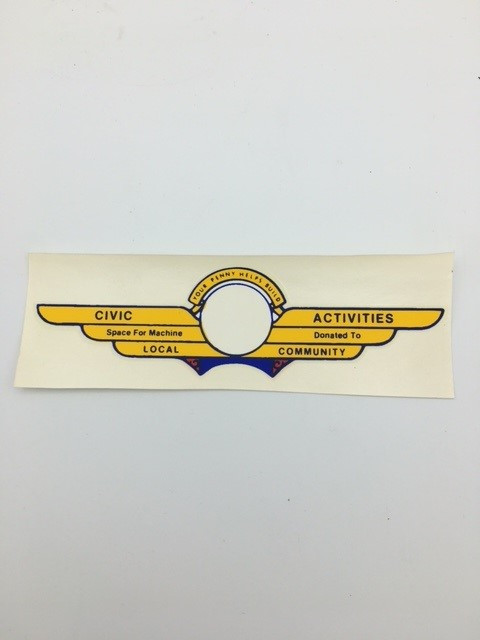 Original Civic Club Transfer Decal Ford Gum Gumball Vending Machine ...