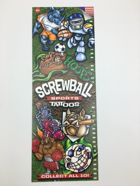Screwball Sports Tattoos 300 per Box in vending folders