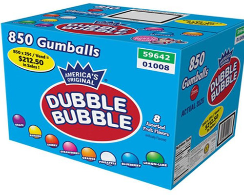 Free Shipping 1" 850 Count Dubble Bubble Gumballs Double Bubble
