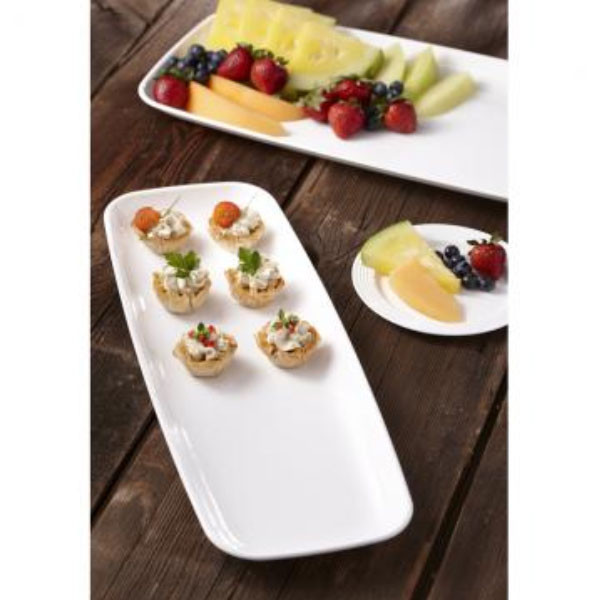 Sabert 2318 Mozaik 6.5" x 17.5" Disposable Rectangle Platter, White - 25/Case