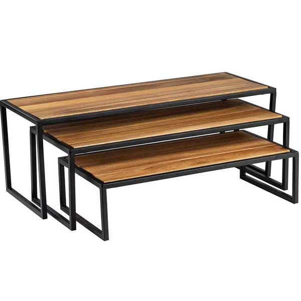 Tablecraft 12261 Rectangular Risers Set of 3, Acacia & Powder Coated ...