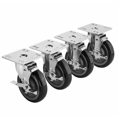 Krowne 28-113S Plate Caster 2-3/8" Swivel with Brake 5" Dia. - 4/Set ...