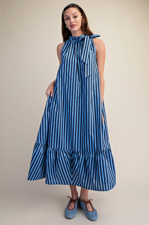 "Alliah" Striped Midi Dress (Blue/Navy) - I Just Have to Have It