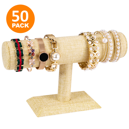 Polmart T-Bar Jewelry Display, Yellow Linen (50-Pack) - Polmart Display