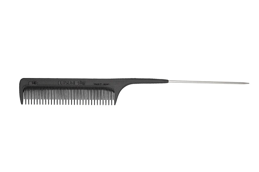 Utsumi C140 Metal Tail Carbon Comb Black - Barber Salon Supply