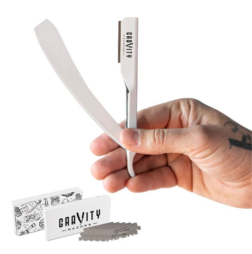 Gravity Stainless Steel Straight Razor White Color - Barber Salon Supply