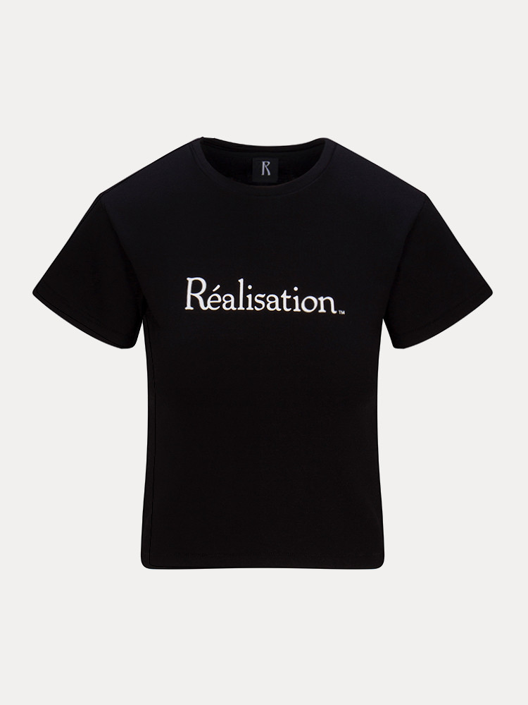 Realisation Logo Tee | White Baby Tee with Red Logo | Réalisation Par EU