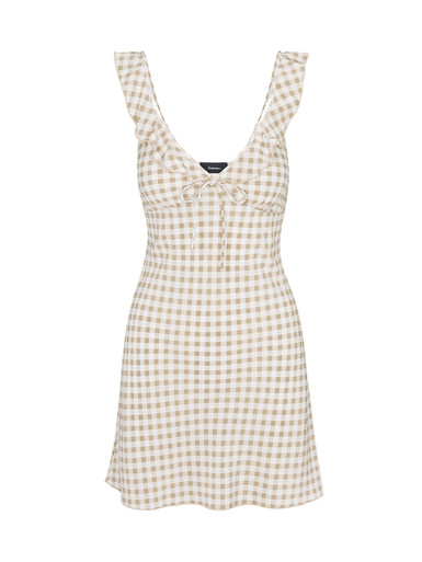 Hazel Tan Gingham | Silk check mini dress | Réalisation EU