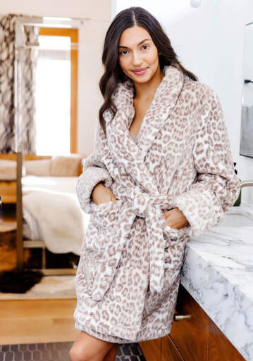 Snow Leopard Faux Fur Cozy Robe - Fabulous Furs