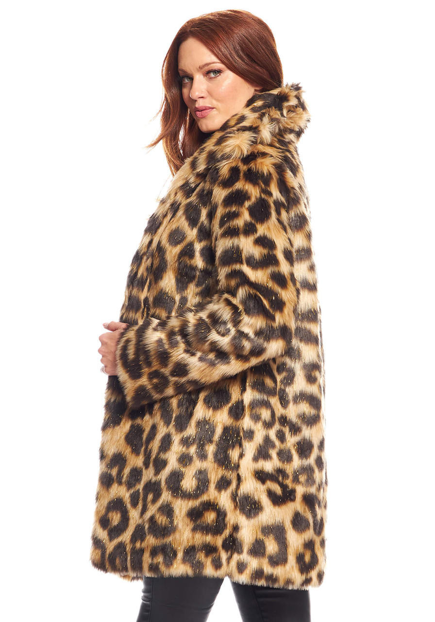 Leopard Faux Fur Stardust Knee-Length Coat - Fabulous-Furs