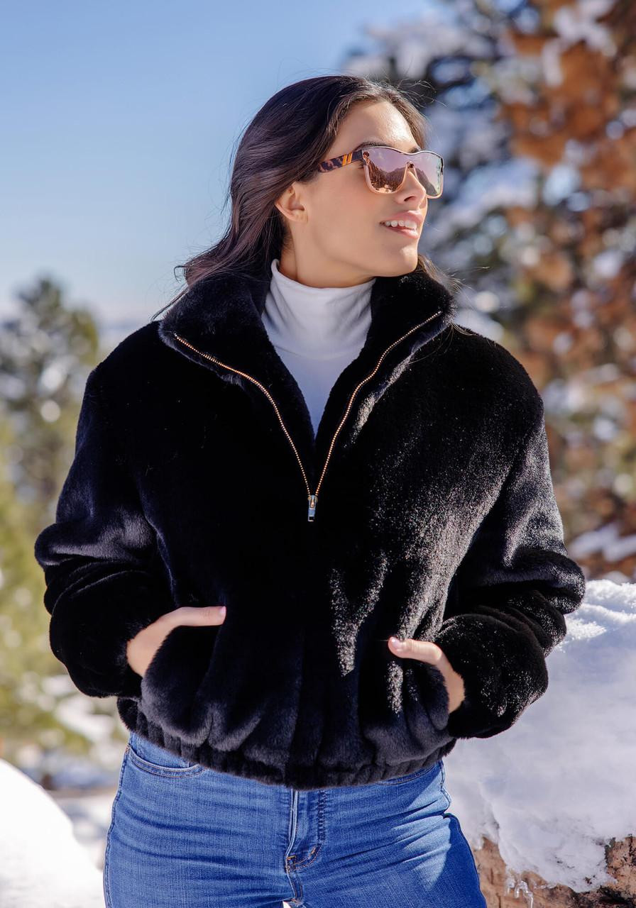 Black Faux Fur Back to Basics Bomber Jacket