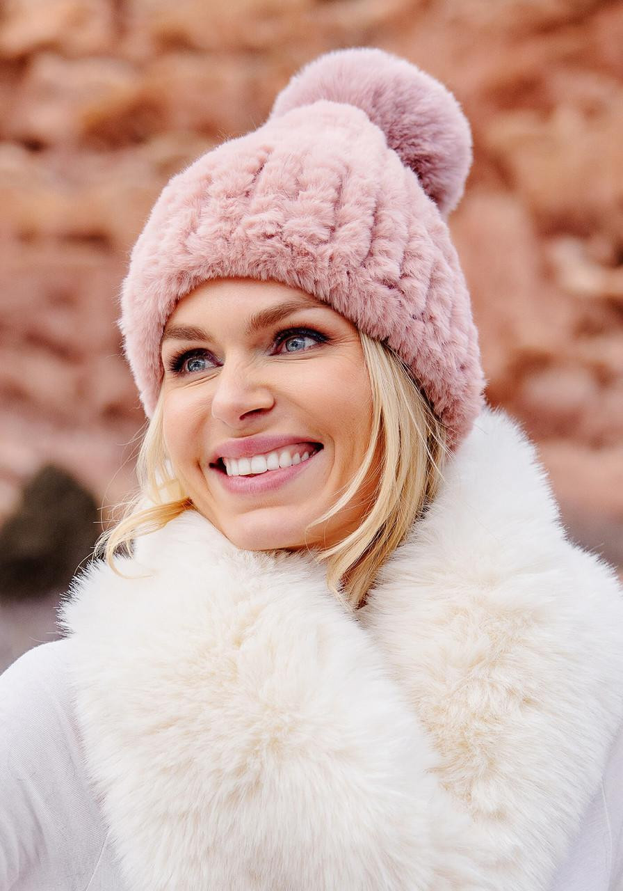 Blush Faux Fur Poppy Pom Beanie Hat Fabulous Furs