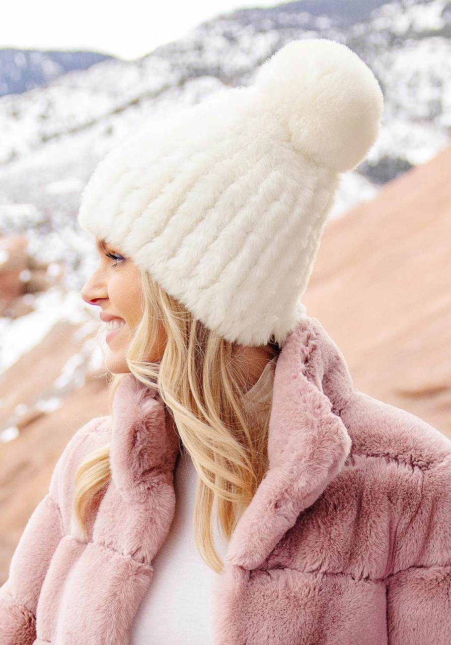 Ivory Faux Fur Poppy Pom Beanie Hat Fabulous Furs