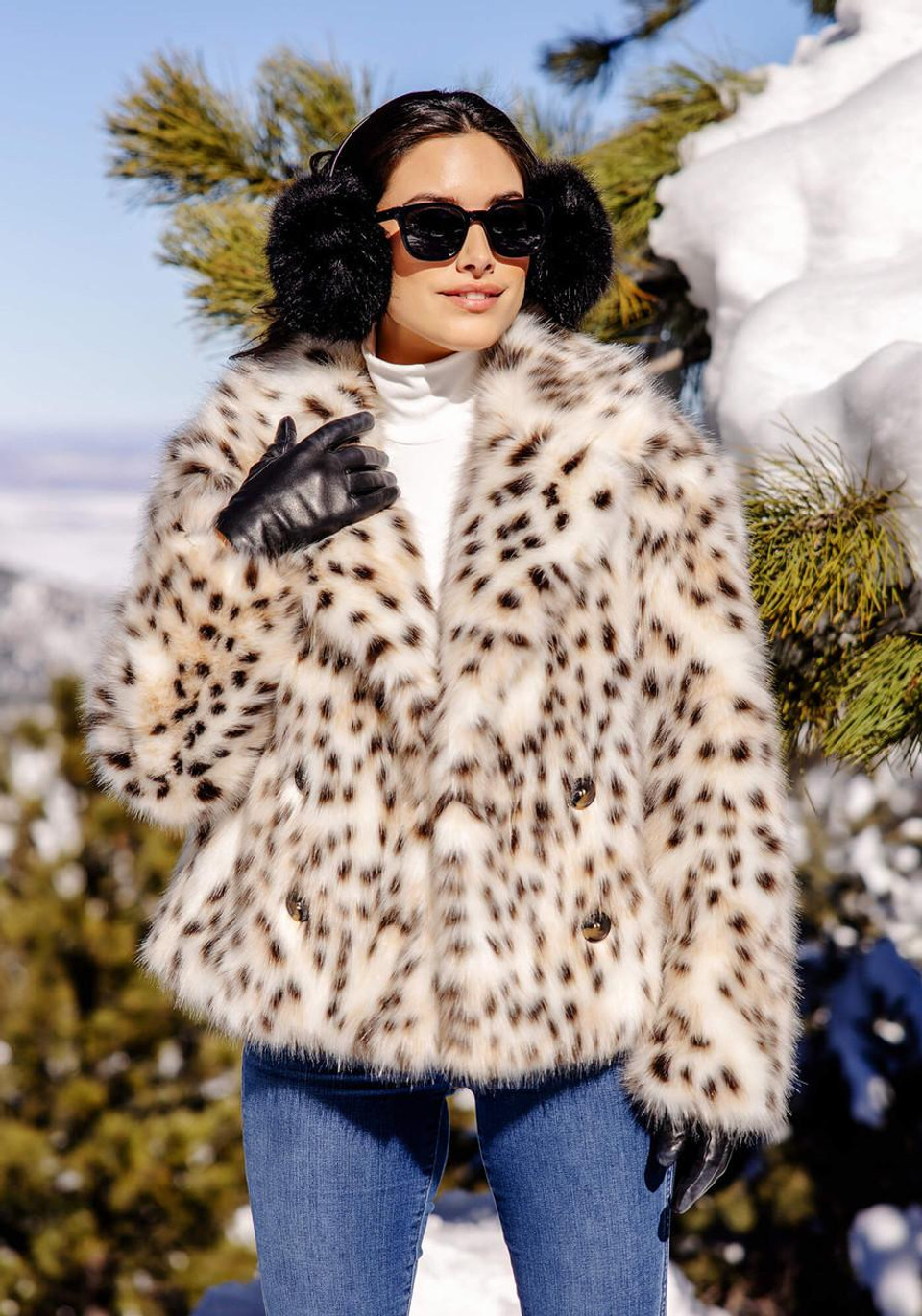 Snow Leopard Faux Fur Sofia Swish Coat