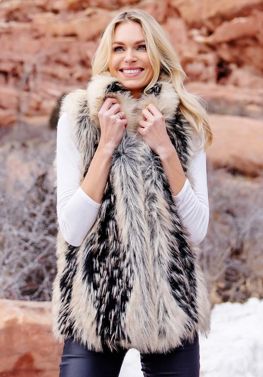 Ivory Fox Faux Fur Hook Vest - Fabulous Furs