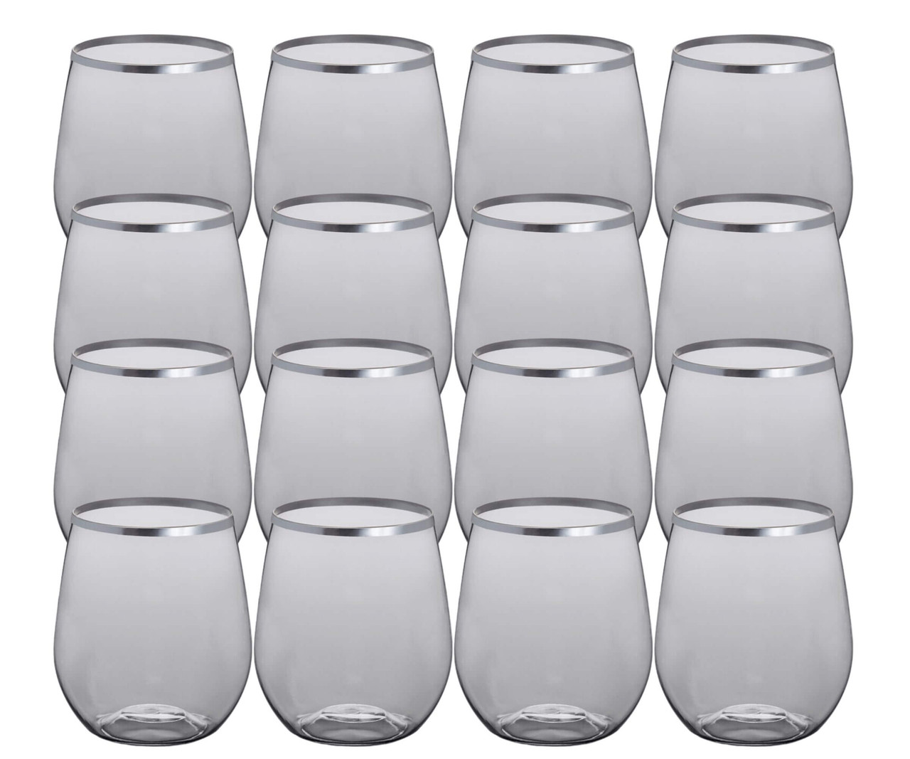 Cp 12 Oz Heavy Weight Clear Plastic Stemless Wine Glass With Silver
