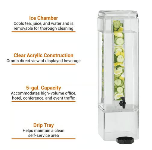 Cal-Mil 5 Gallon Beverage Dispenser with Ice Tube - Clear Acrylic ...