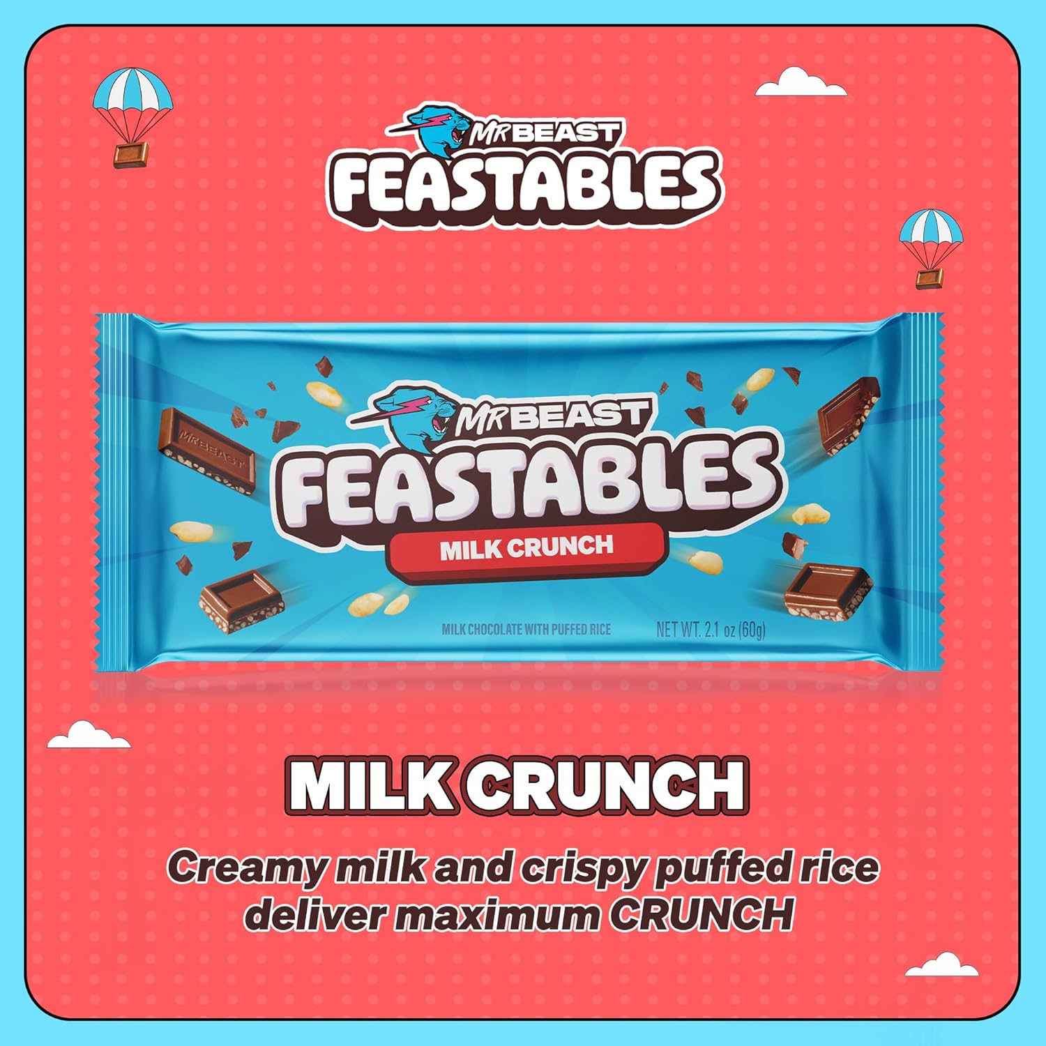 MrBeast Feastables Milk Crunch 60g | 10-Pack Bulk Chocolate