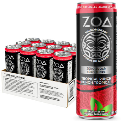 ZOA ZERO SUGAR ENERGY DRINK Tropical Punch 12oz/355ml (12/Pack)