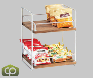 Cal-Mil Mid-Century Wood and Chrome Two Tier Merchandiser - 13" x 12" x ...